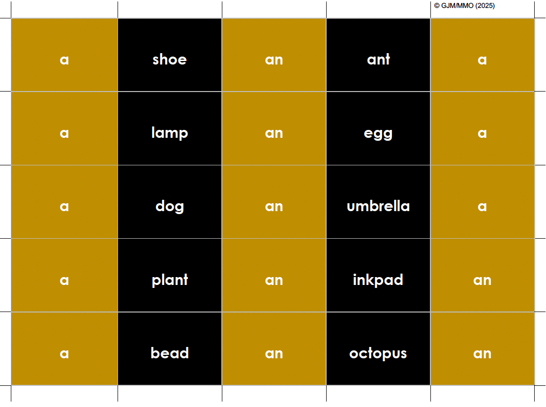 Definite/Indefinite Article Card Material – Montessori Mentor Online