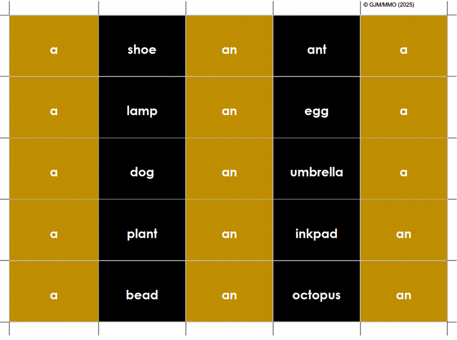 Definite/Indefinite Article Card Material – Montessori Mentor Online