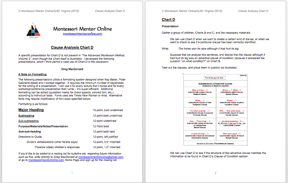 Clause Analysis Chart D Presentation – Montessori Mentor Online