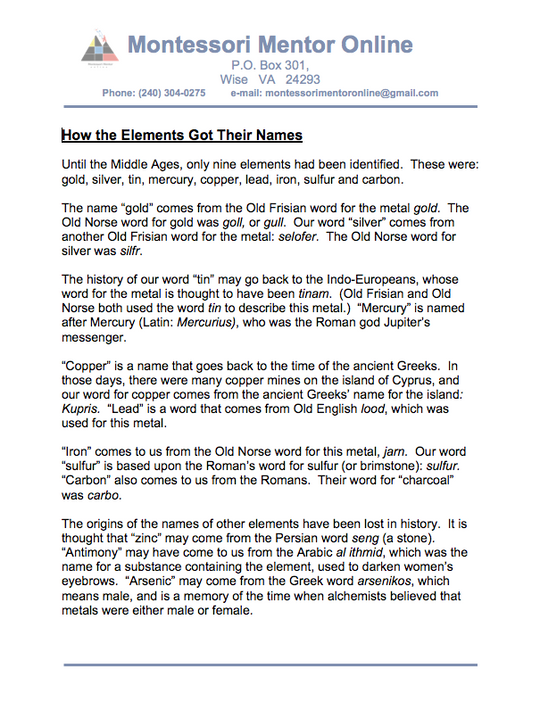 How the Elements Got Their Names – Montessori Mentor Online