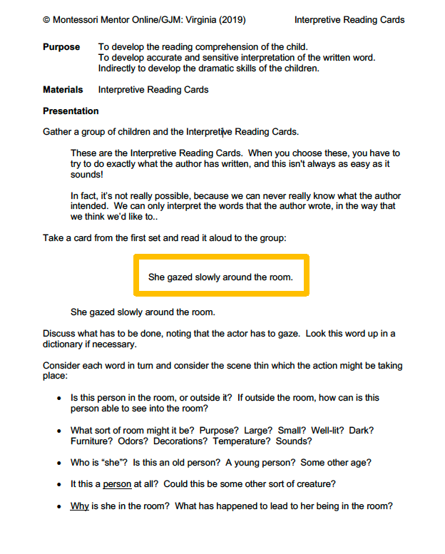Interpretive Reading Cards Presentation – Montessori Mentor Online