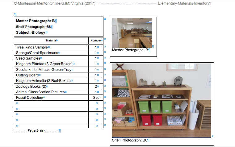 Elementary Classroom Inventory – Montessori Mentor Online